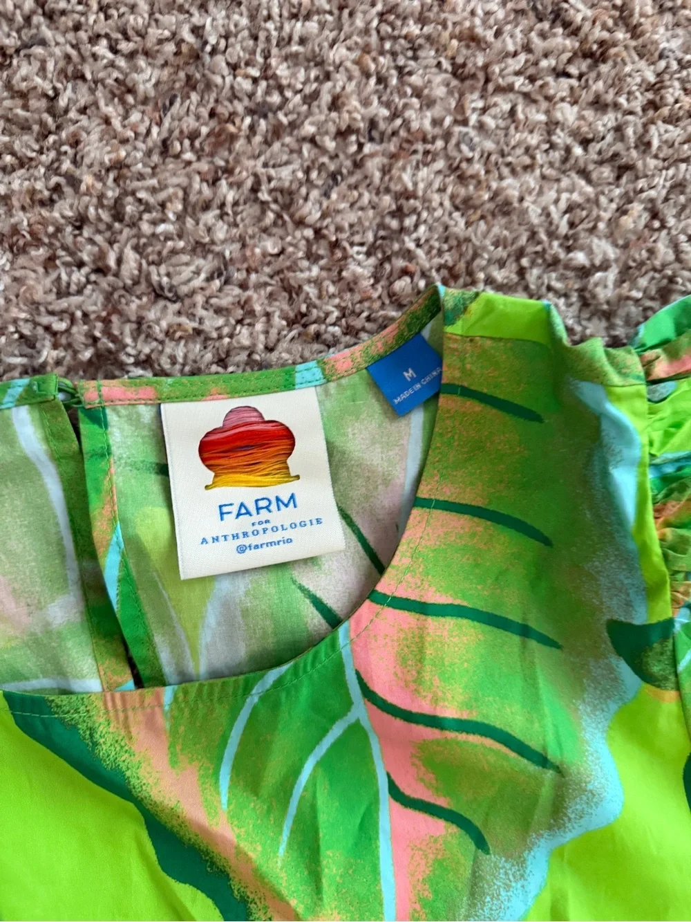 FARM Rio | Dresses | Farm Rio Neon Leaf Print Top In Lime Green Coral ...